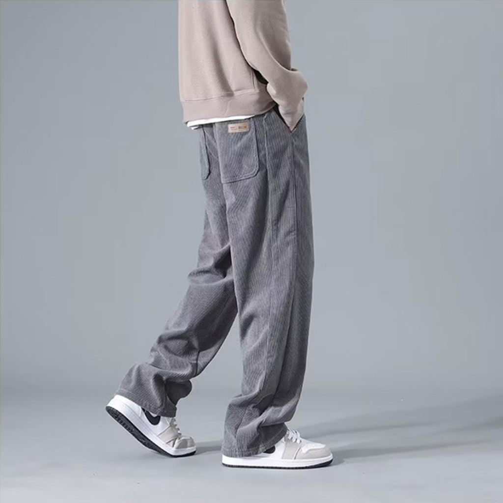 YS Labeling Corduroy Pants For Men Stripe Texture Korean Khaki Baggy ...