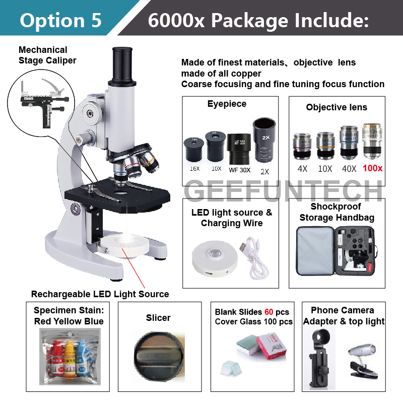 Geefuntech Professional Biological Microscope 640x-6000x All-Metal With ...