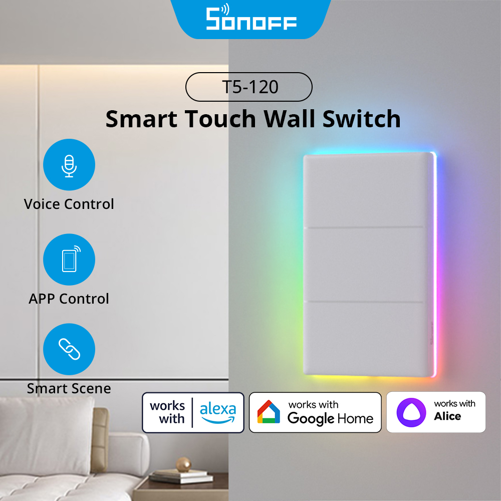 SONOFF T5 120 TX Ultimate Smart Wall Switch Full Touch Access LED Light Edge Multi-Sensory ...