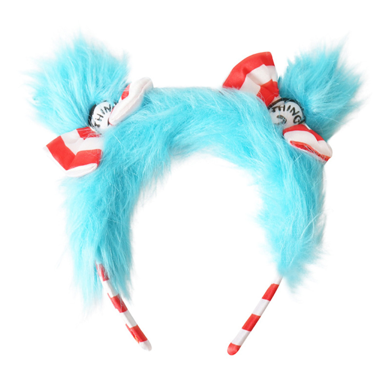 Adults and Kids Blue Hairy Hair Hoop with Striped Bowknots Head Hoop Dr ...