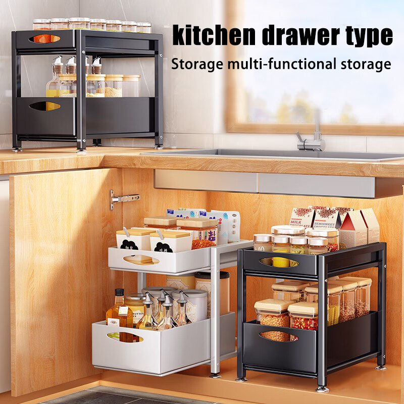 Double-Layer Pull-out Storage Rack Foldable Multi-Purpose Kitchen Table ...