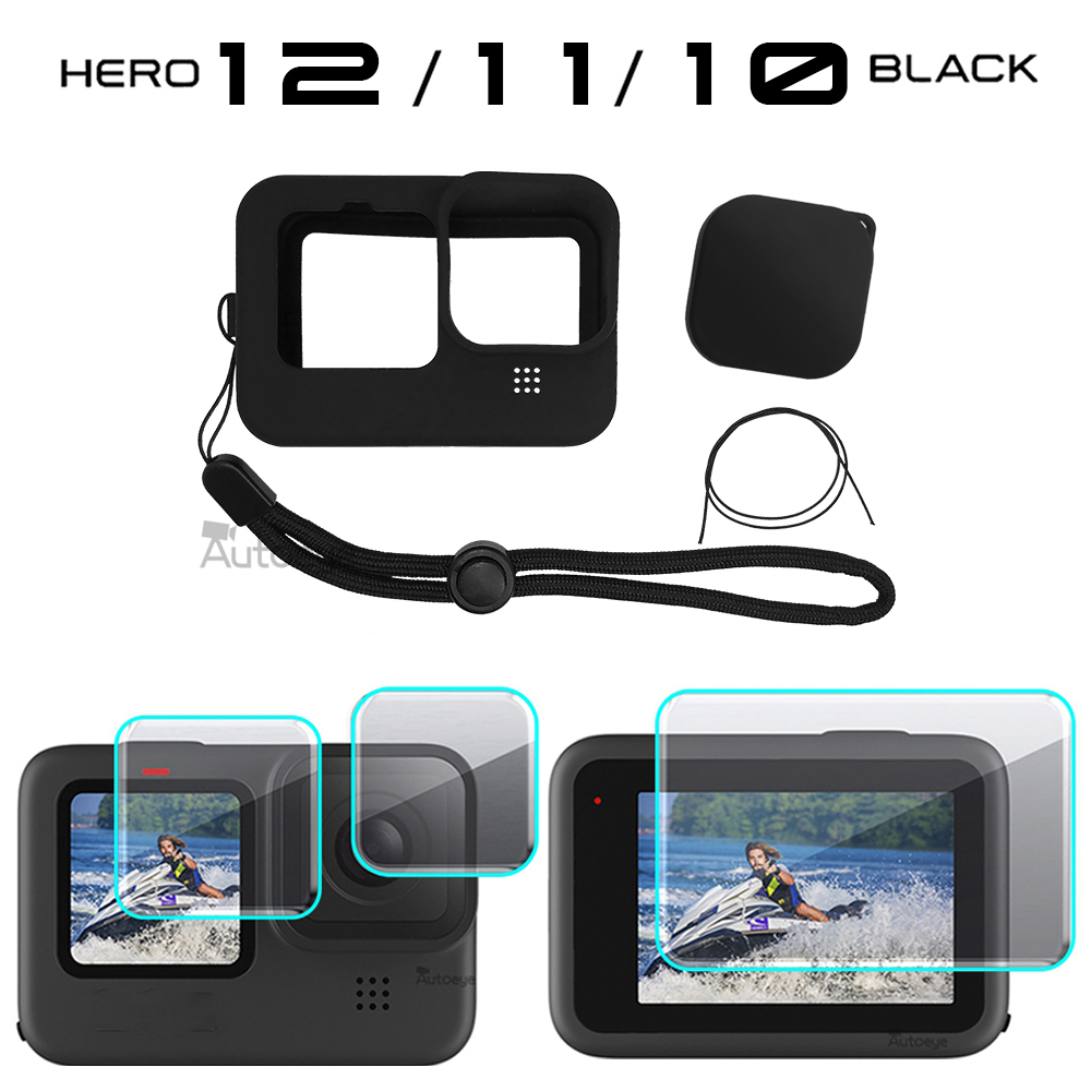Protective Silicone Case for GoPro Hero 12 11 10 9 Black Tempered Glass ...