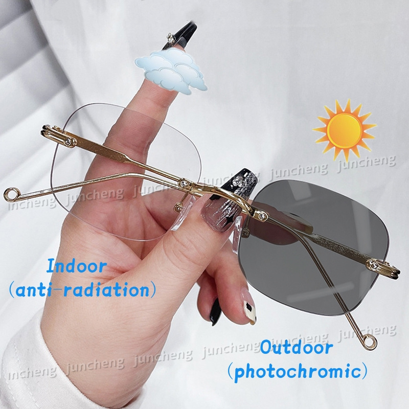 Photochromic Anti Radiation glasses for women frameless rectangle ...