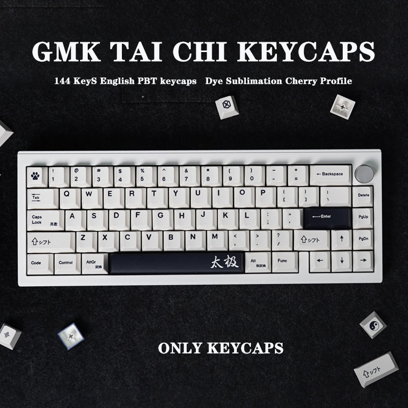 GMK keycaps Minimalist Tai Chi English keycaps 144 Key PBT keycaps Thermal Dye Sublimation ...