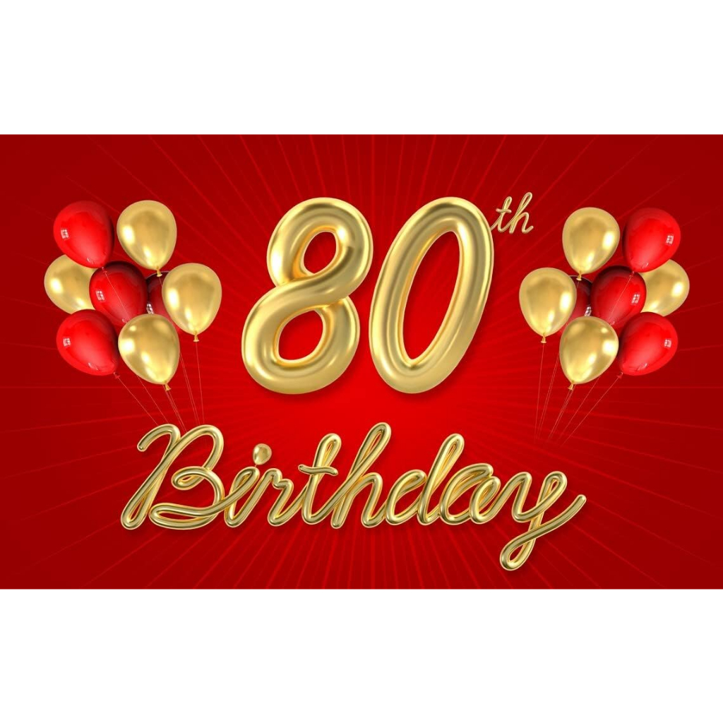 7x5ft 80 Years Red and Gold Birthday Photography Backdrop 80th Birthday ...