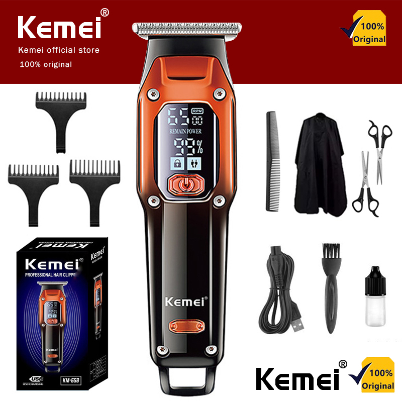 Kemei KM-658 Hair clipper Cord or Cordless Use Hair Trimmers for Men LED LCD Digital Barber ...