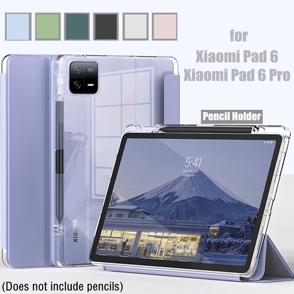 Xiaomi Mi Pad 6 Pro 5G Case 11 inch Tri-Fold Transparent Pencil Holder ...