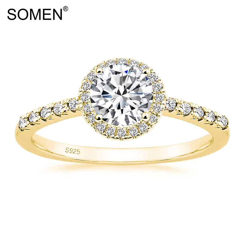 SOMEN 925 Sterling Silver Rings Promise Rings Gold Round Halo 1.25CT CZ ...