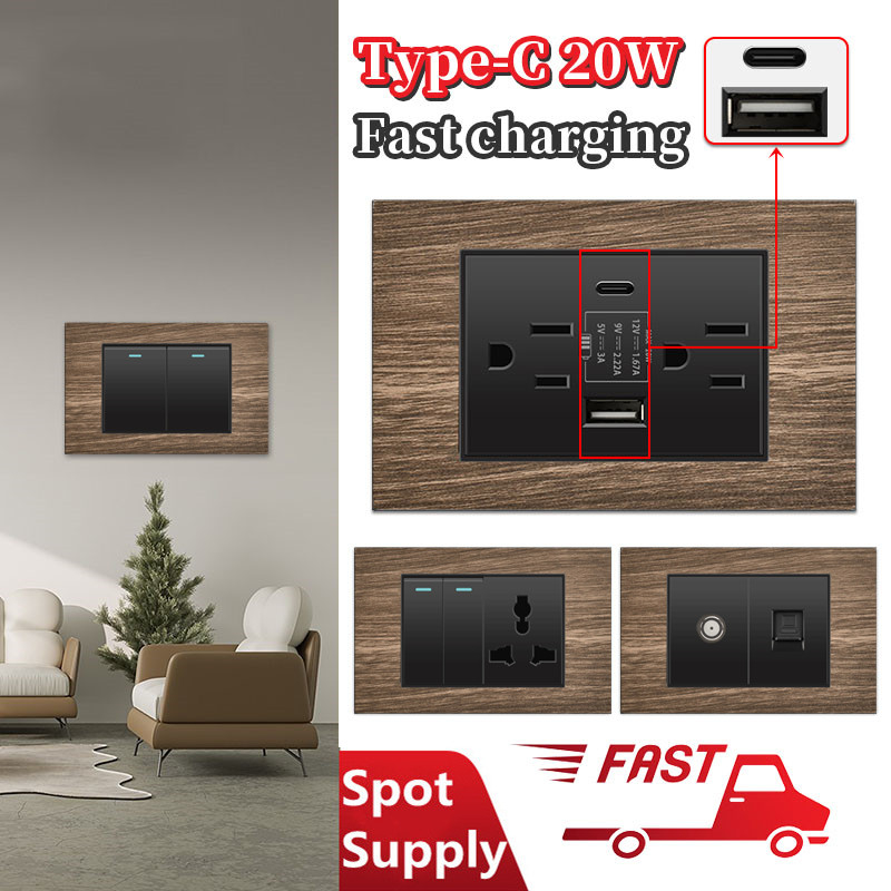 Buy 2-6% Ready stock wall switch socket usb+type-c socket black vintage ...