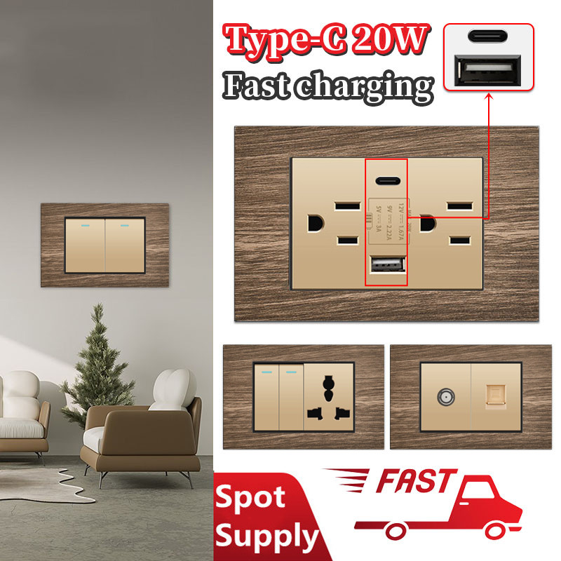 Buy 2-6% Ready stock wall switch socket usb+type-c socket gold vintage ...