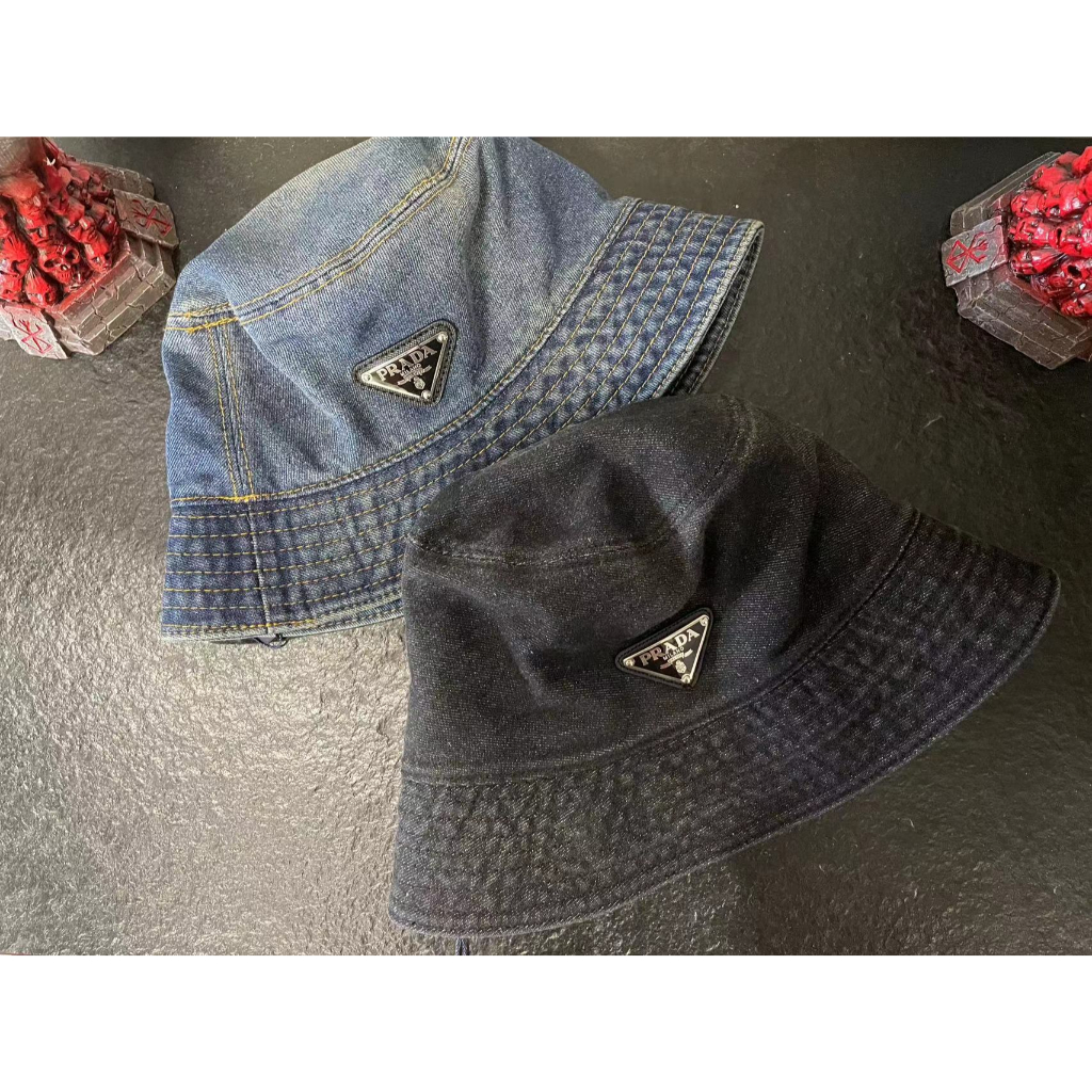 Pra bucket hat metal logo design bucket hat denim fabric hat | Shopee ...