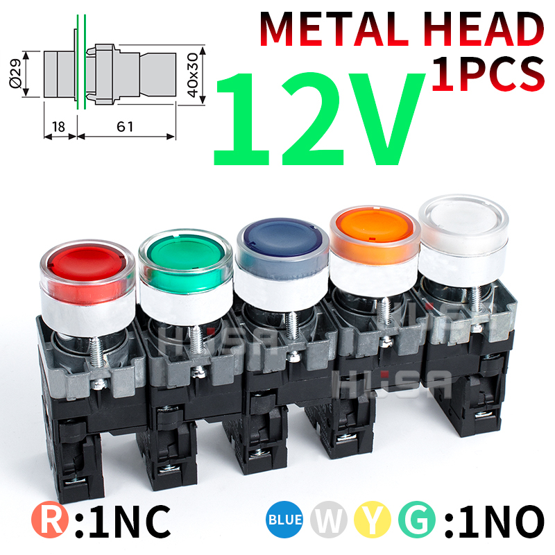 XB2 LED Button switch self reset flat head 22mm start 1NO NC NO/NC self rest Momentary Push ...