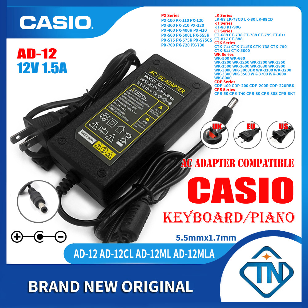 12V 1.5A AC/DC Adaptor AD-12 for CASIO PX110 100 120 PX-310 WK-1500 ...