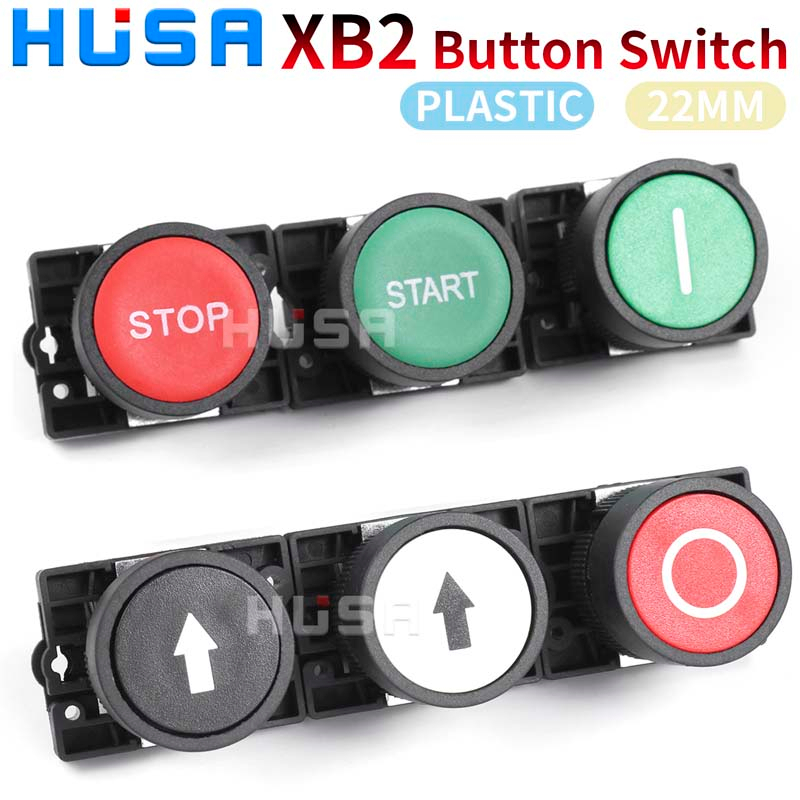 XB2 Button switch 1pcs self reset flat head 22mm start 1NO NC Momentary Push Button Switch ...