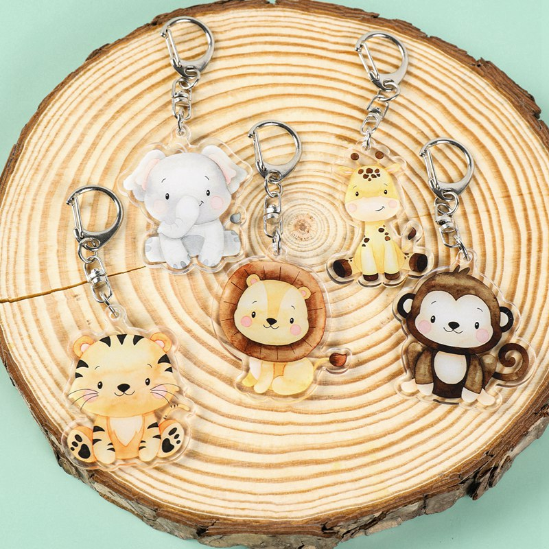 5pcs Jungle Animal Keychains Ornaments Safari Animal Pendant Wild One ...