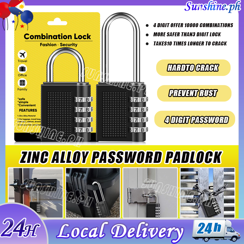 Door Lock Padlock 4 Digit Dial Combination Outdoor Weatherproof Suitcase Metal Code Password