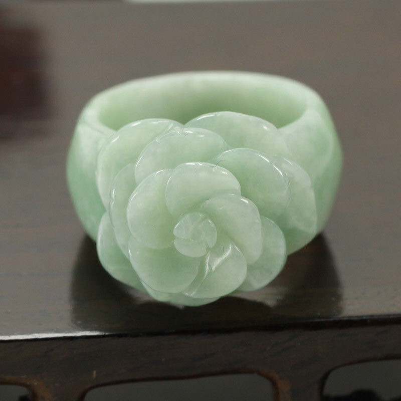 Natural Jade Rose Ring Flower Blooming Fortune Jade Ring Men Women Same ...