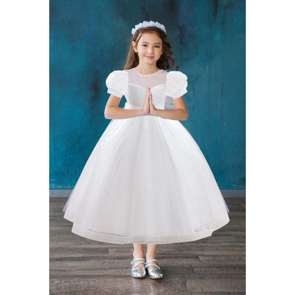 White Girls Bridesmaid Princess Dresses For 6-12 Years Tulle Lace ...