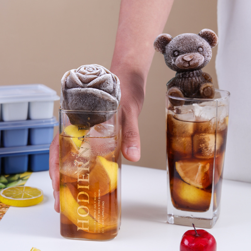 3D Teddy Bear Ice Cube Mold Silicone Mold 3D Rose Shape Mold Ice Cream ...