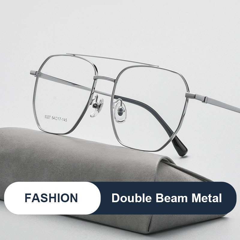 Fashion Double Beam Vintage Glasses Frame for Men's Ultra Light Metal ...