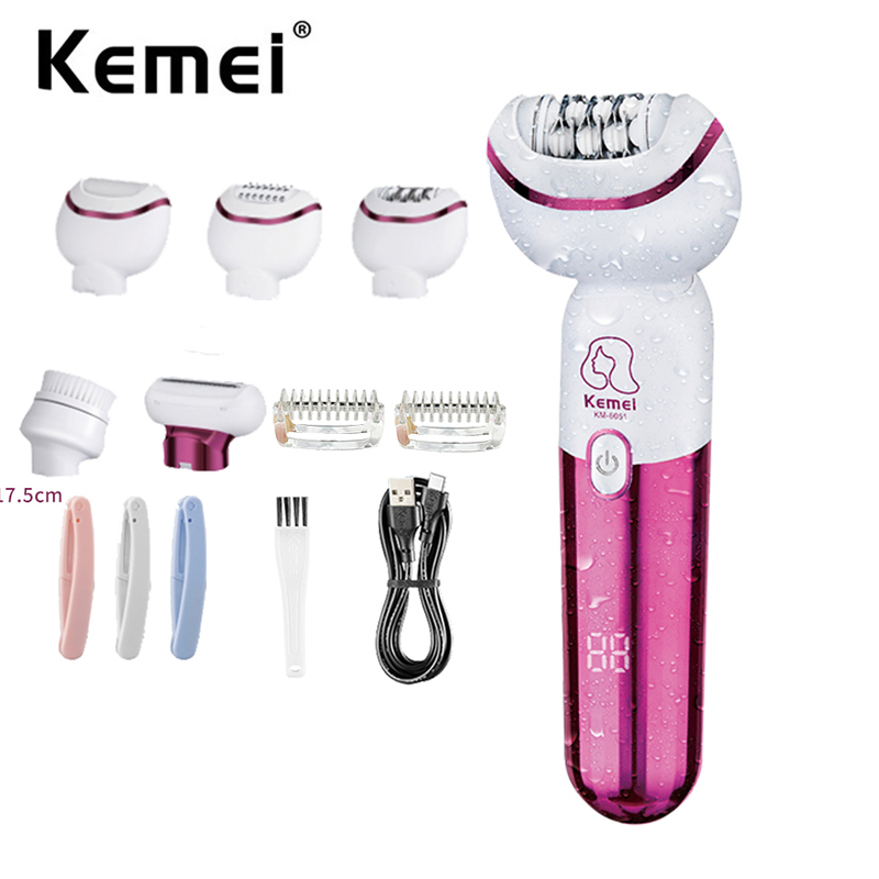 Kemei Epilator for Women 5-IN-1 Rechargeable Hair Removal Legs Arms ...