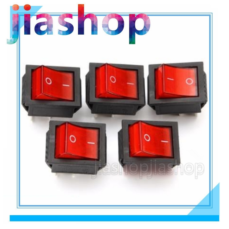 5pcs 2 Position Red Light Rocker Switch 16A/250V KCD4-20 4 Pin ON/OFF ...