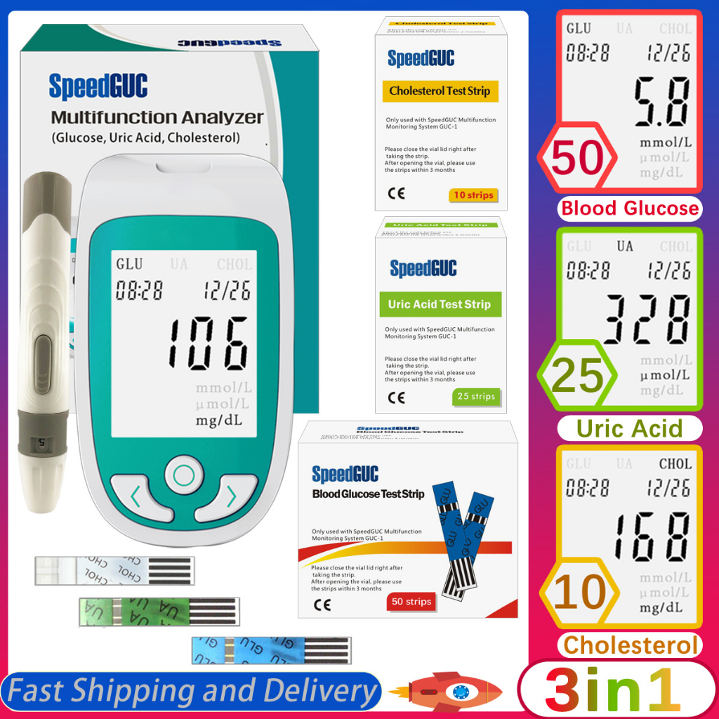 3 in 1 Multifunction Blood glucose monitor Cholesterol Uric acid meter ...