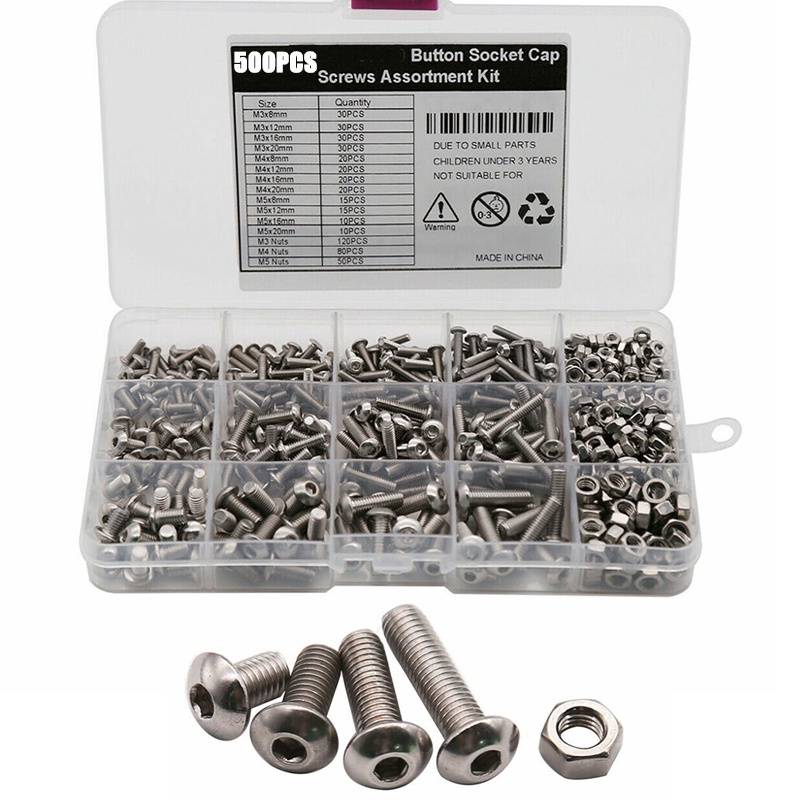 200/250/500/800pcs Stainless Steel M3 M4 M5 Hex Socket Head Button ...