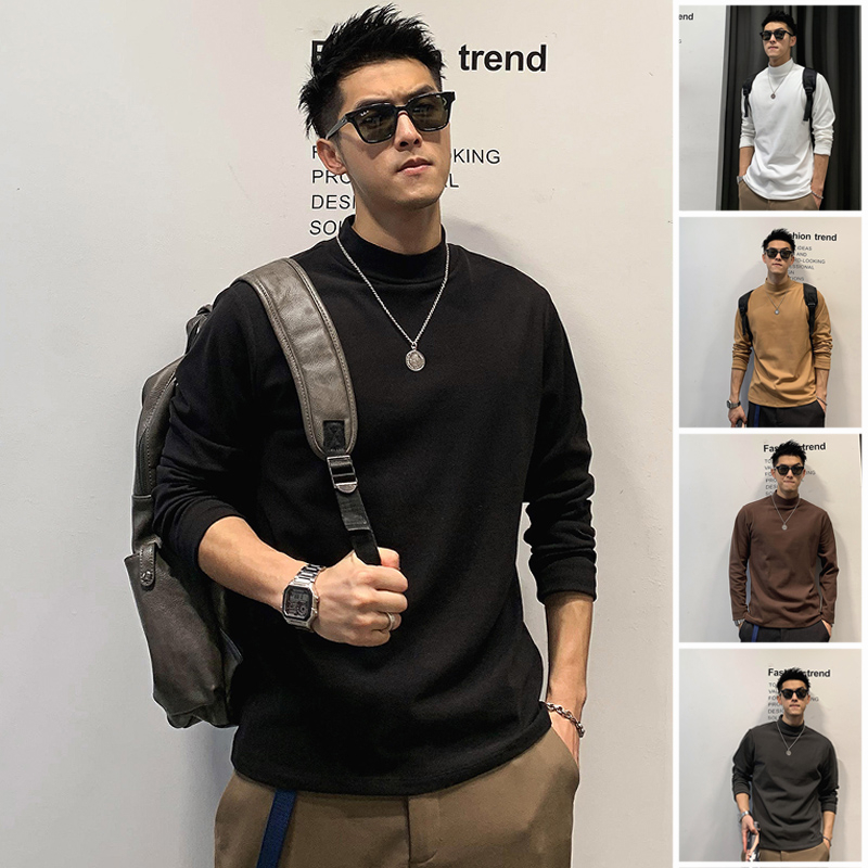 【M-5XL】Half Turtle Neck For Men Long Sleeve T Shirt Oversize Plain Warm ... 【M-5XL】Half Turtle Neck For Men Long Sleeve T Shirt Oversize Plain Warm ...
