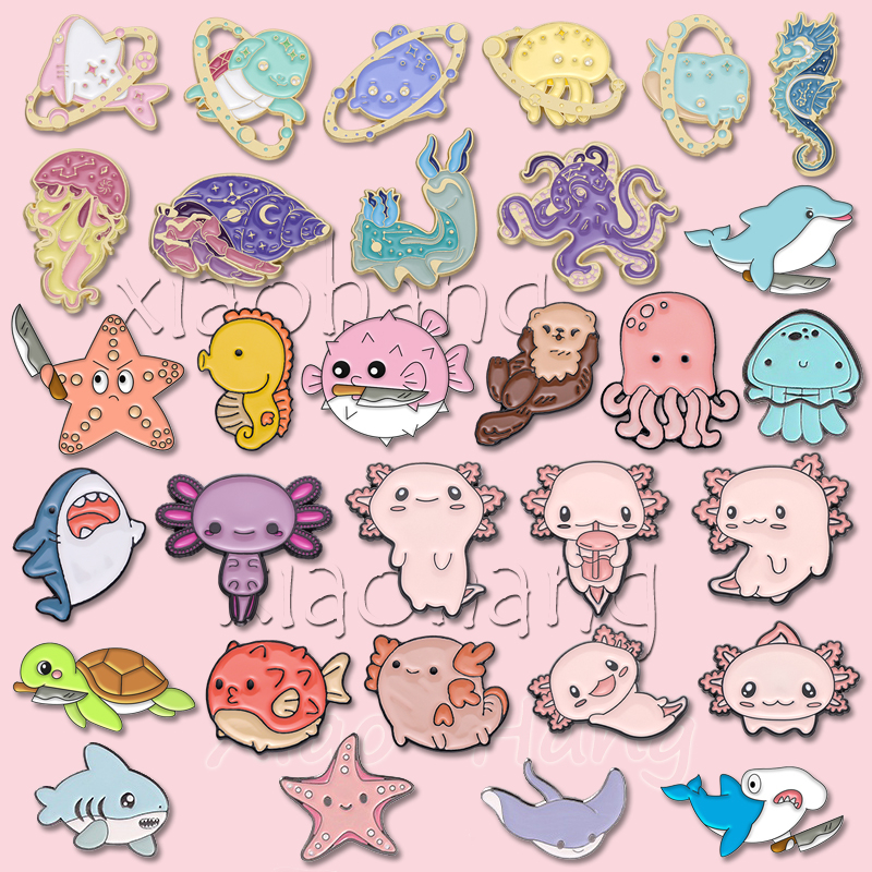 Cute Marine Animal Enamel Pins Cartoon Pin Octopus Turtle Starfish ...