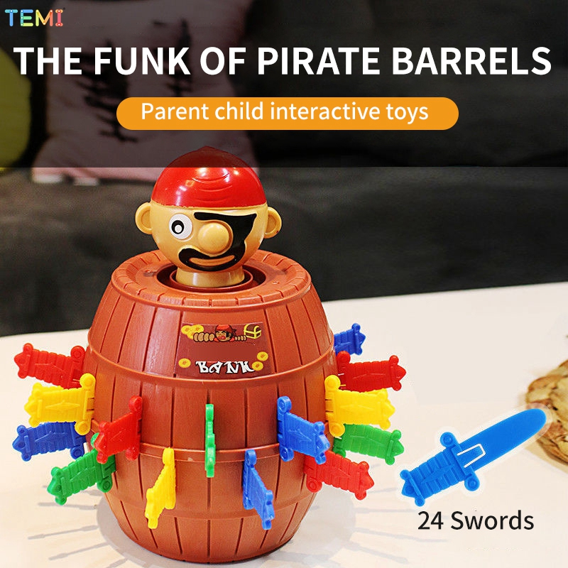 TEMI Pop Up Pirate Barrel Game Saving Box Roulette Pirate Bucket Toy ...
