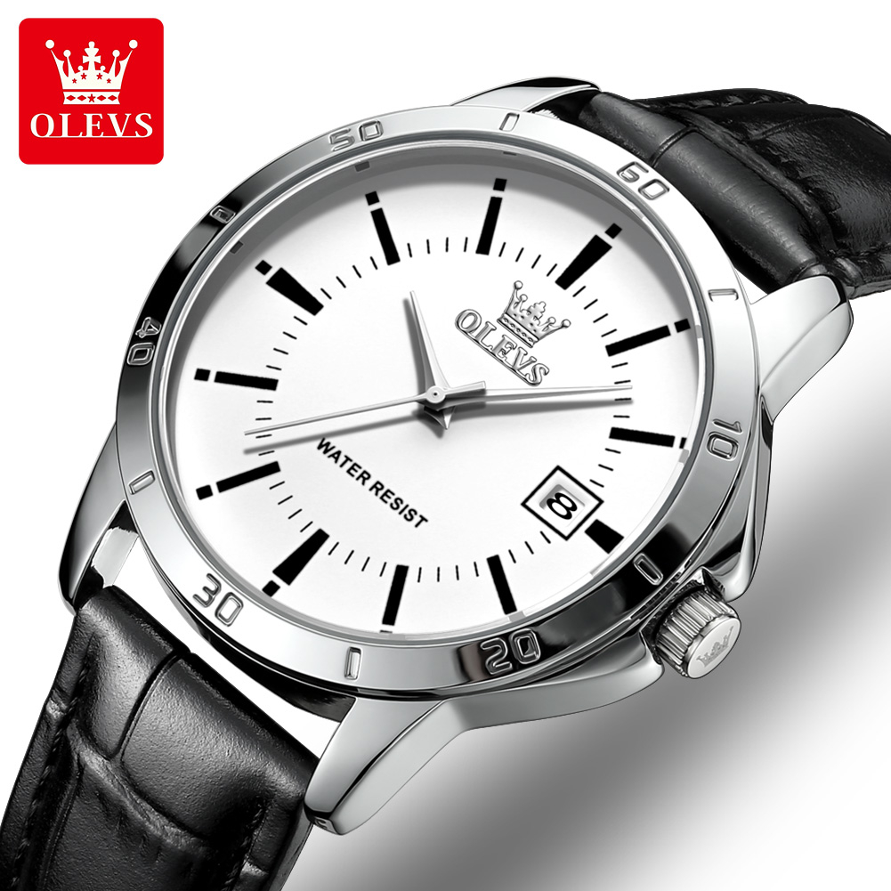 OLEVS Watch For Men Water proof Quartz Leather Strap Man Mens Watches ...