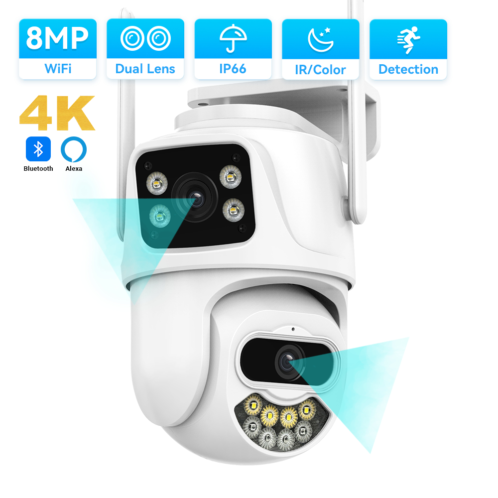 Hamrol Dual Lens Dual Screen 4K 8MP PTZ WiFi Camera Home Outdoor Waterproof Wireless Security ...