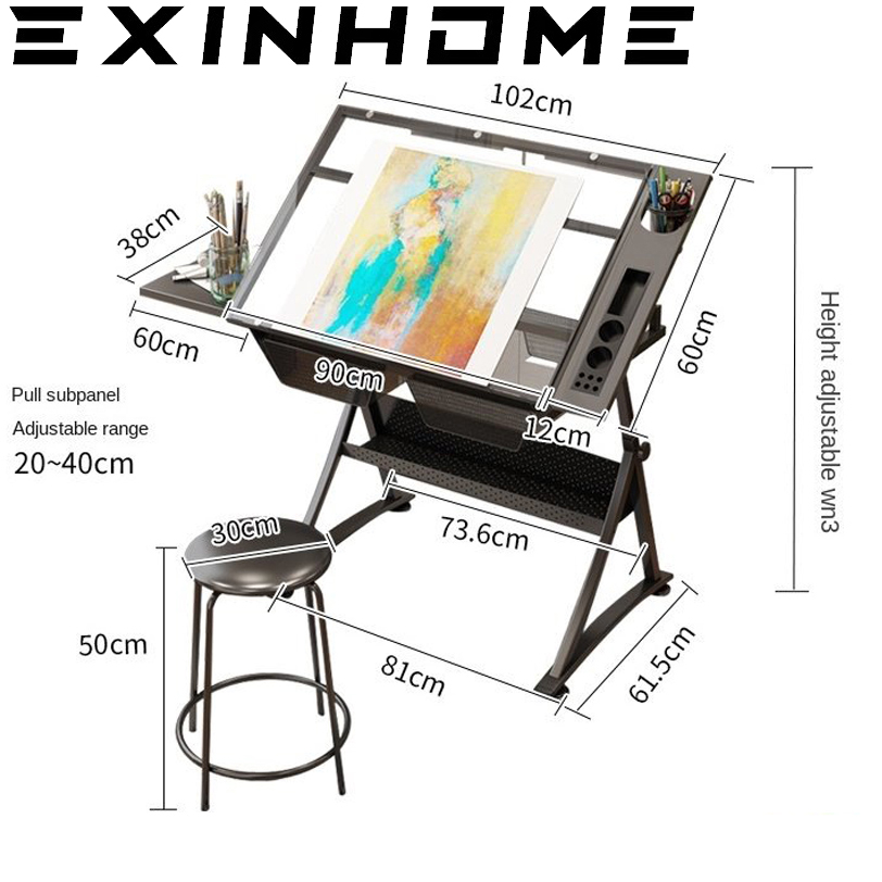 EXINHOME Drafting glass table with extra side drawers | Shopee Philippines
