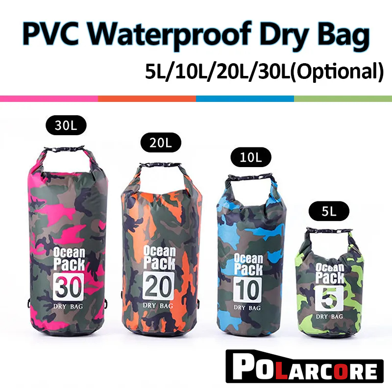 PVC Waterproof Dry Bag 5L 10L 20L 30L Single/Double Shoulder Swimming ...