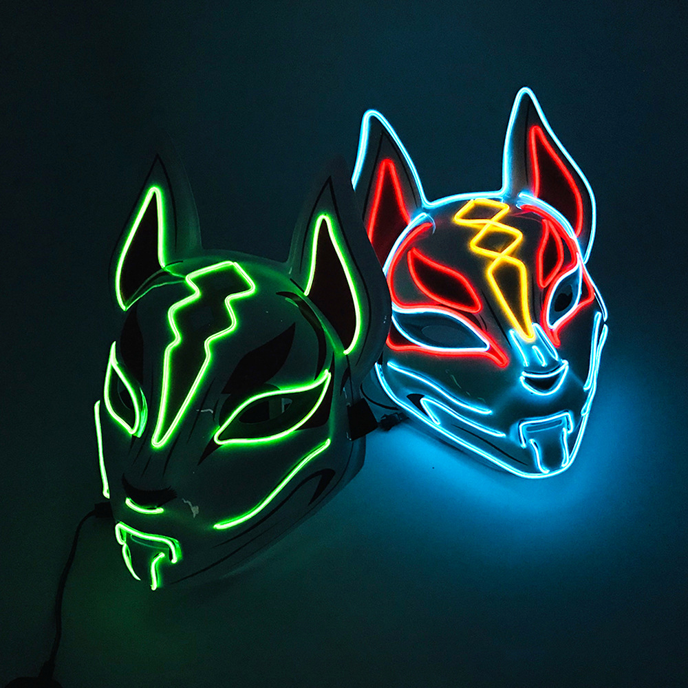 Festival Mask LED Light Up Kitsune Fox Mask Cosplay Halloween ...