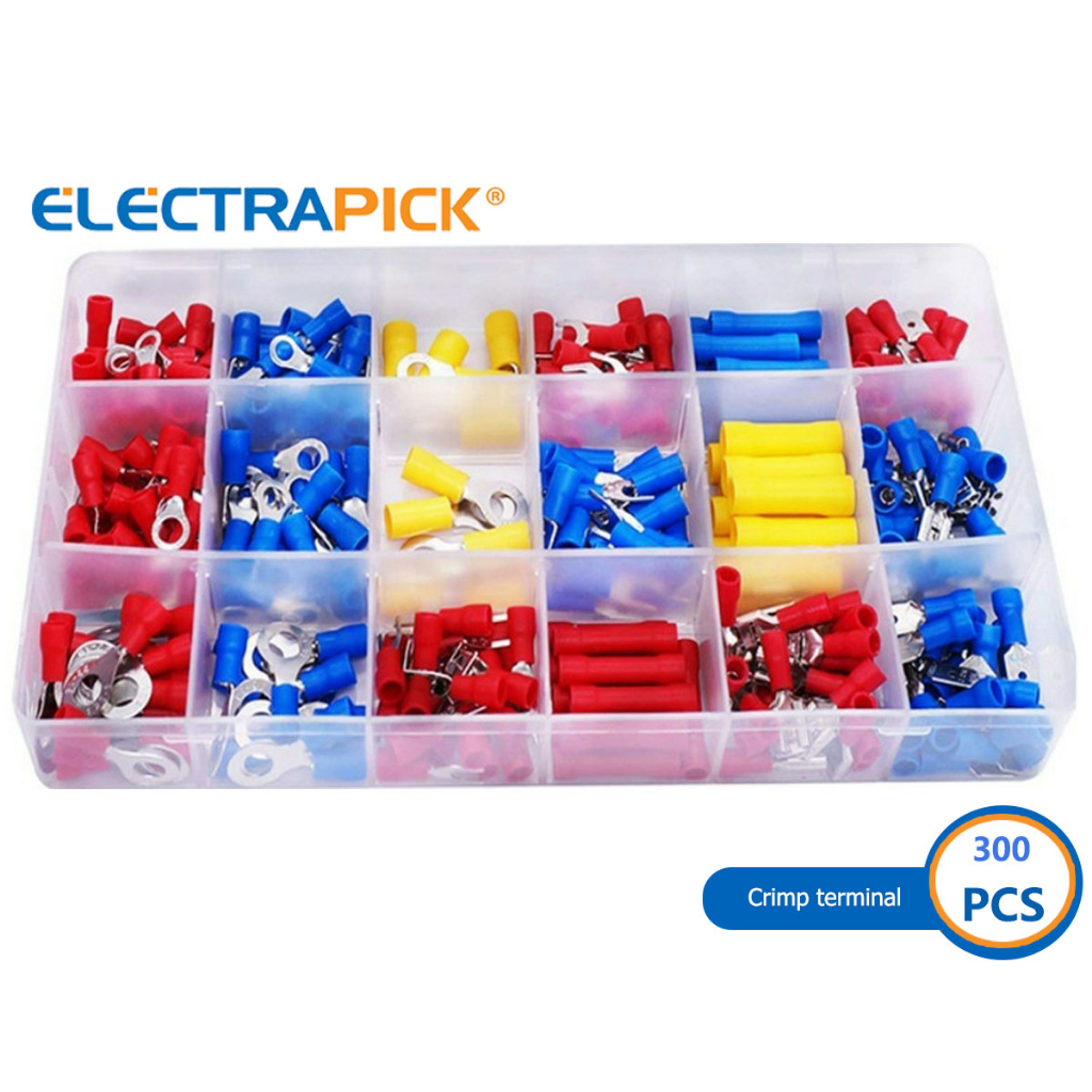 300pcs Insulated Cable Connector Electrical Wire Crimp Spade Butt Ring Fork Set Ring Lugs Rolled ...