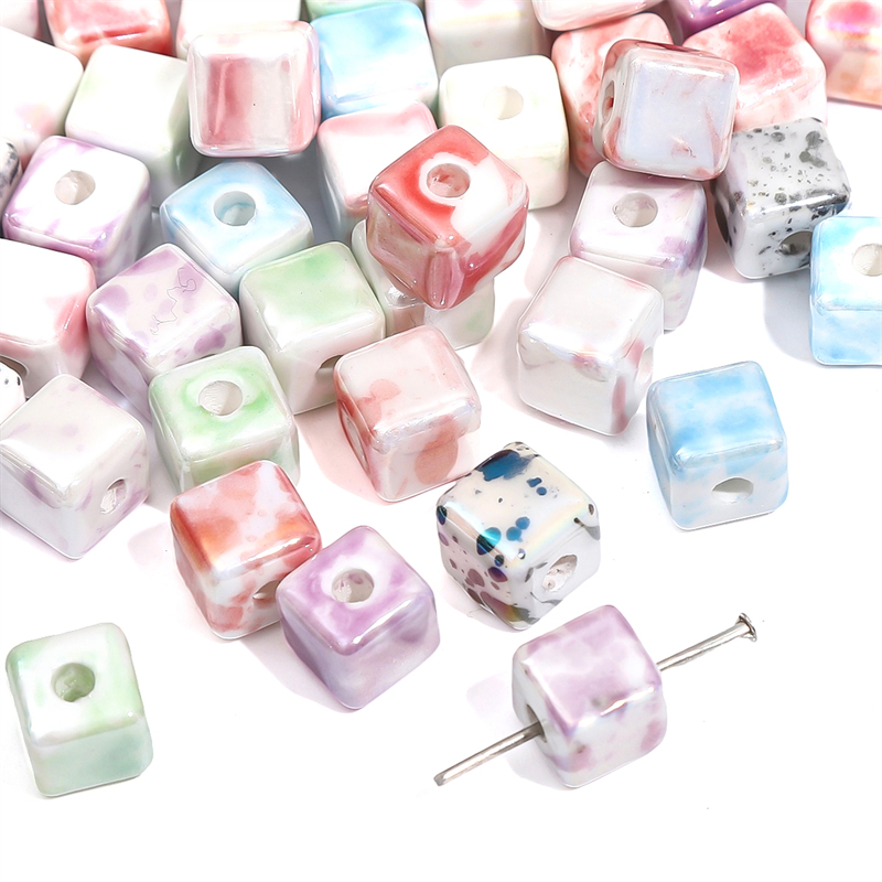 10pcs 8mm Fashion Colors Square Beads Cube Ceramic Loose Spacer Beads ...