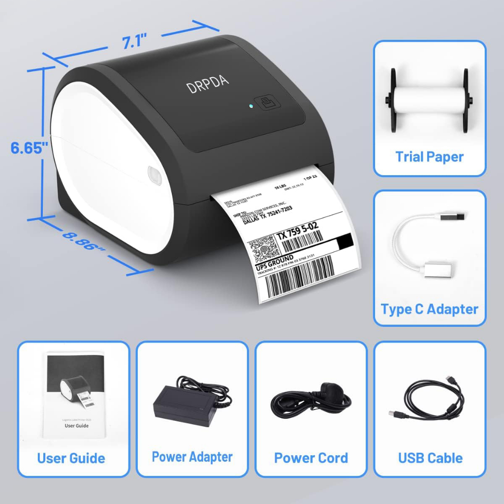 DRPDA Bluetooth Thermal Printer A6 Barcode Shipping Label Consignment ...