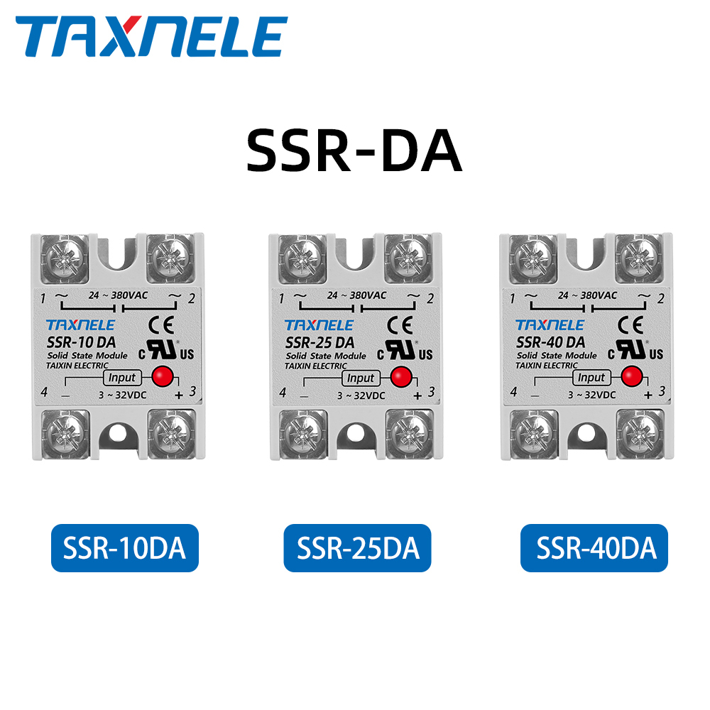 TAXNELE Solid State Relay SSR-40DA SSR-25DA SSR-10DA DC To AC 3-32VDC Input 24-380VAC Output ...