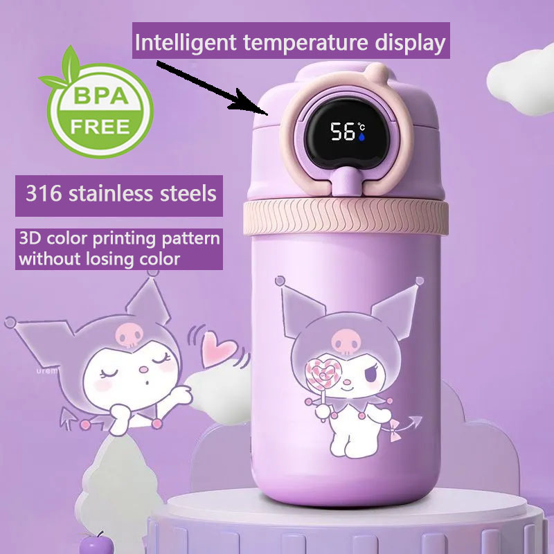 Tumbler Hot and Cold Sanrio Kuromi Straw Water Bottle For Kids 316 Stainless Steel Thermos ...