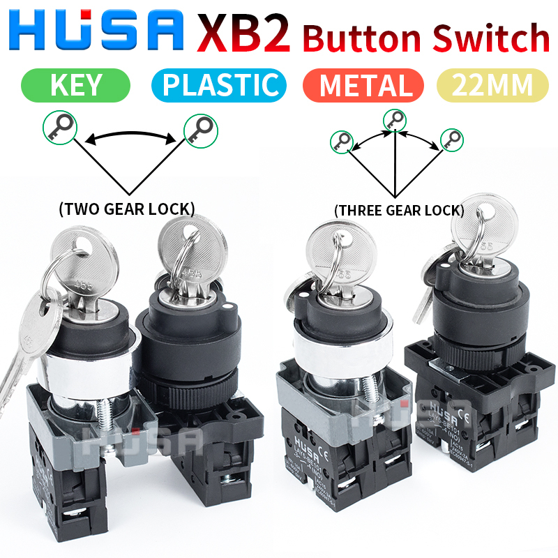 XB2 Key Button switch self reset 22mm start 1 2NO Momentary Push Button Switch Metal Plastic ...