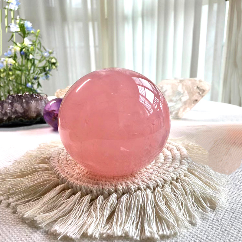 Natural Rose Quartz Ball Pink Crystal Sphere Healing Chakra Quartz Pink ...