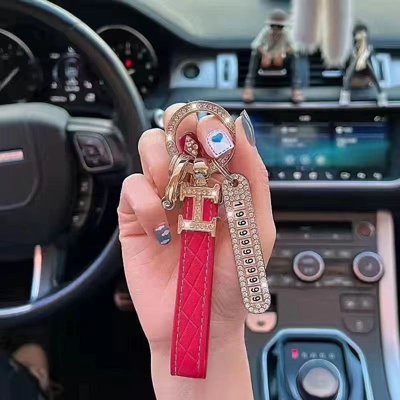 PU Leather Braided Woven Rope Keychain with phone number plate DIY Bag ...