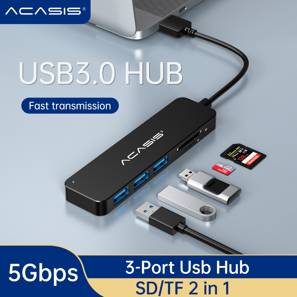 ACASIS USB HUB 3 Port USB 3.0 SD/TF 2-in-1 Dual-Head Card Reader ...