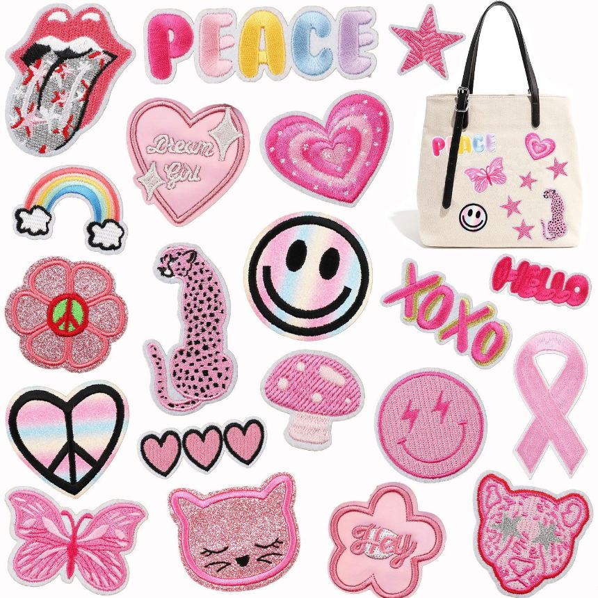 Pink Girl Heart Series Cartoon Embroidered Cloth Stickers Ripped ...