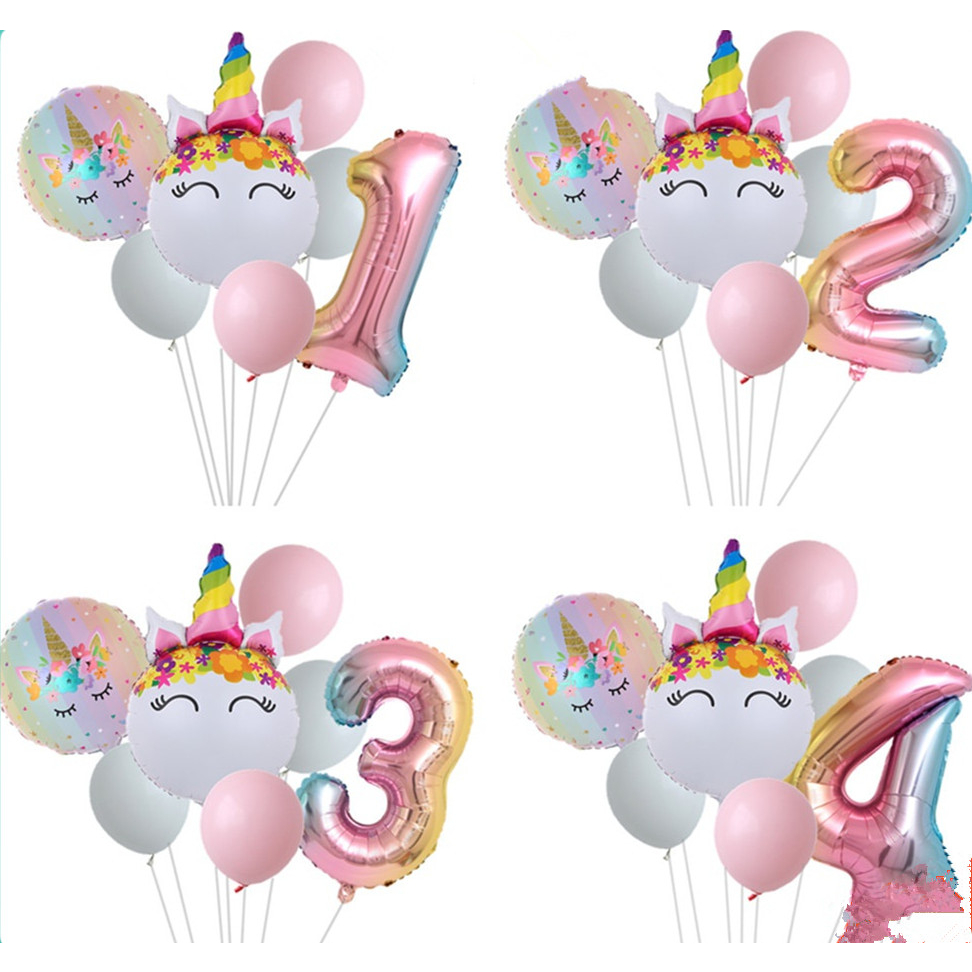 Unicorn Balloon Set for Girl Birthday Party Decorations Age 1-7Number ...