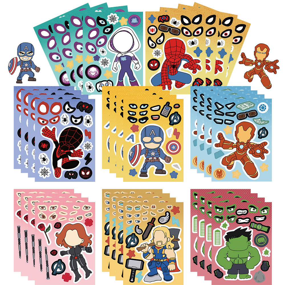 【8pcs】Marvel Superhero Iron Man Captain America Spider Sticker Cartoon ...