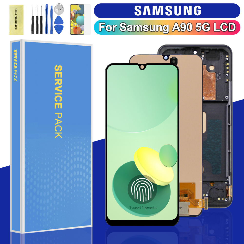 AMOLED For Samsung Galaxy A90 5G LCD With Frame Display Touch Screen Assembly Samsung A90 SM ...