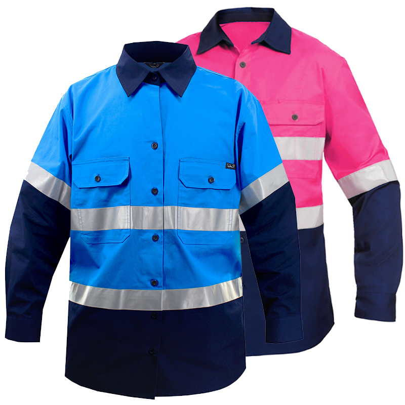 Hi Vis Shirts Safety Workwear 100% Cotton Reflective Long Sleeve Men's ...
